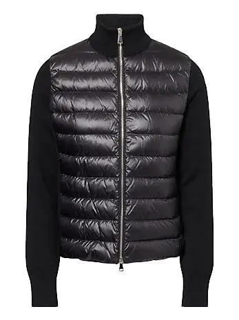 Moncler Hybrid Logo-badge Nylon And Wool Cardigan - Black