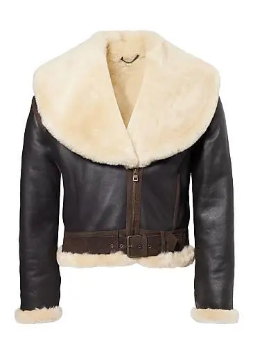 JW Anderson Oversized-collar Sheepskin Leather Aviator Jacket - Dark Brown