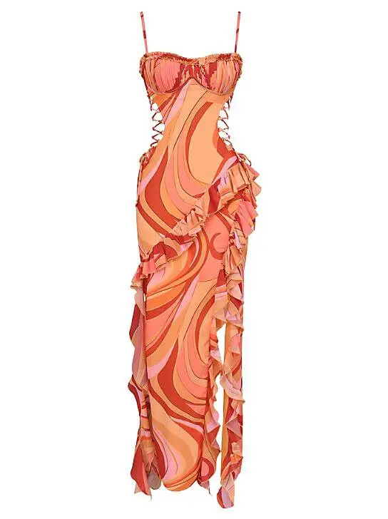 House Of Cb Lumira Swirl-print Woven Maxi Dress - Sunset Print
