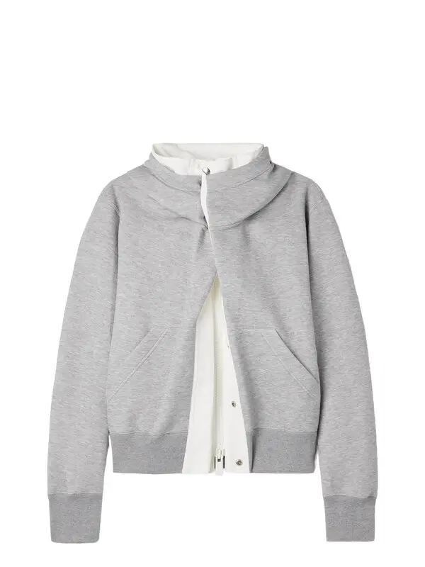 Sacai Paneled Cotton-canvas And Cotton-blend Jersey Hoodie - Gray