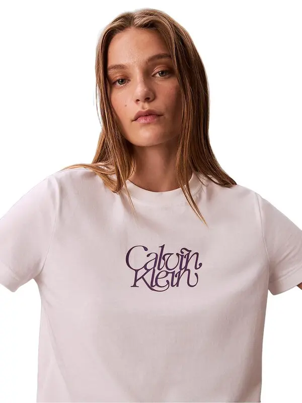 Calvin Klein Script Logo Graphic Slim T-shirt - Brilliant White