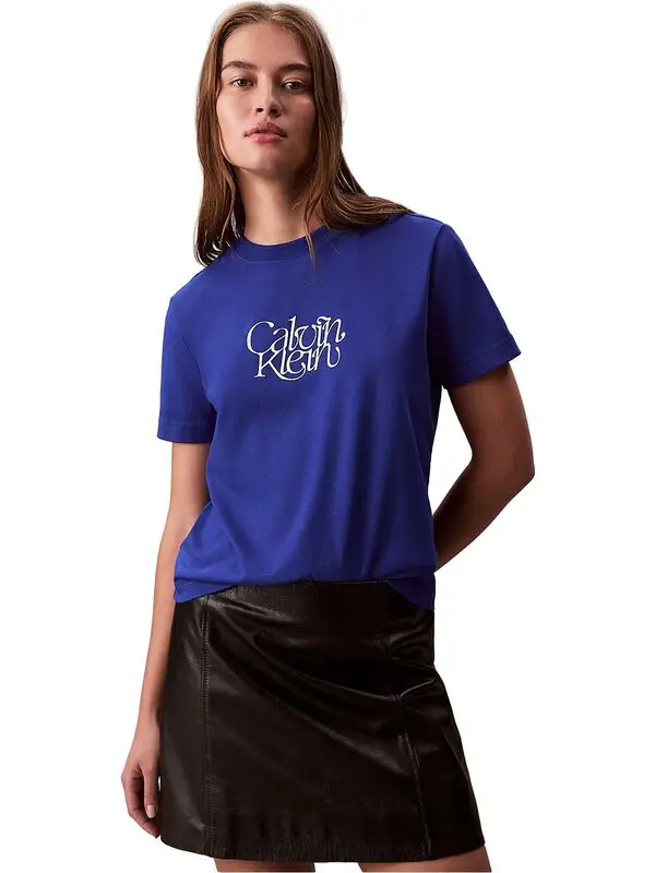Calvin Klein Script Logo Graphic Slim T-shirt - Cobalt