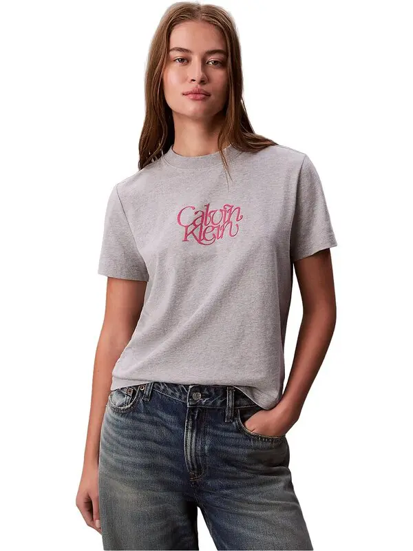 Calvin Klein Script Logo Graphic Slim T-shirt - History Grey Heather
