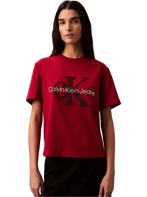 Calvin Klein Chenille Monogram Logo Graphic Classic T-shirt - Winery