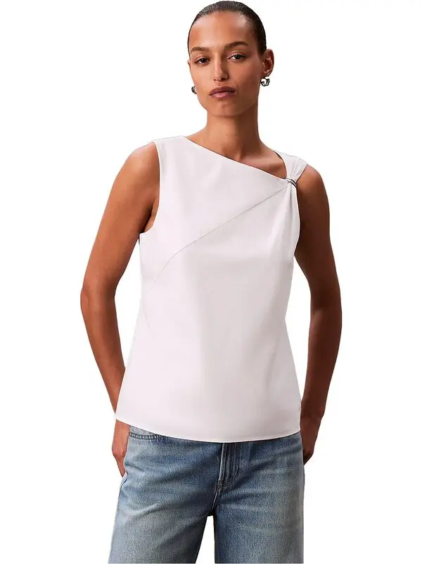 Calvin Klein Cotton Asymmetric Drape Top - Blanc De Blanc