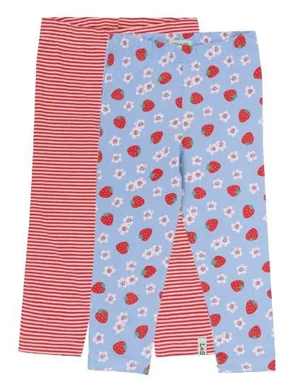 LILLY + SID Organic Cotton Strawberry And Stripe Print Leggings -2 Pack - Multi