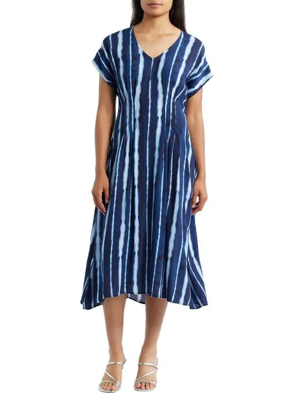 MARGARET O'LEARY Lana Shibori Stripe Midi Dress - Ink Stripe