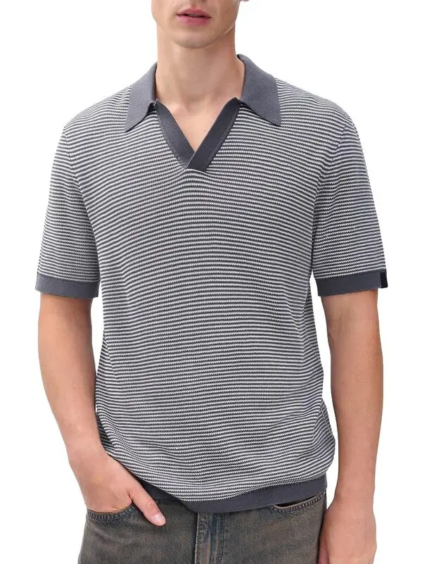 Rag & Bone Harvey Chevron Johnny Collar Polo - Wet Iron