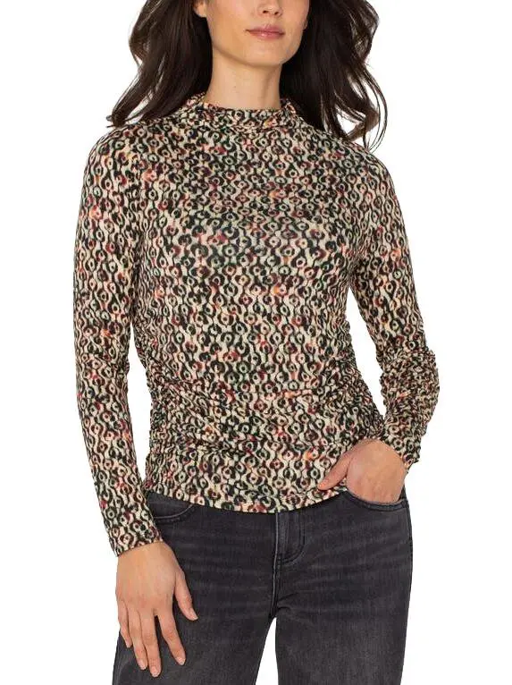 LIVERPOOL Ikat Print Mock Neck Top - Multi Geo Ikat
