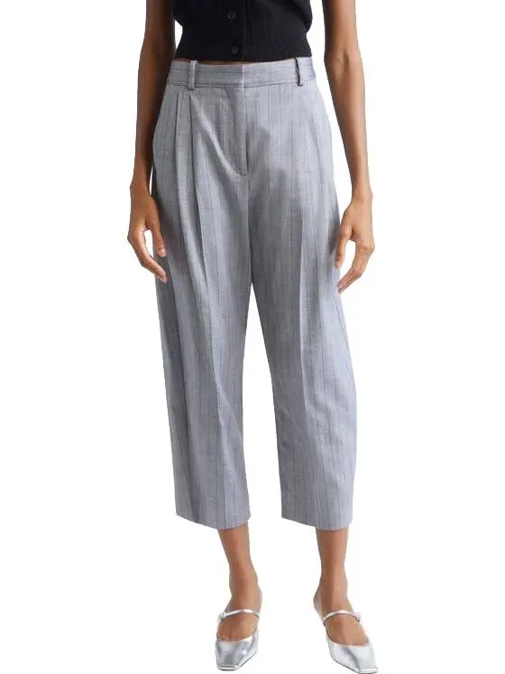 Stella McCartney Pinstriped Pleated Crop Trousers - Grey