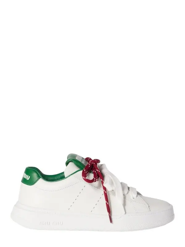 Miu Miu Leather Double Lace Sneakers - White/green