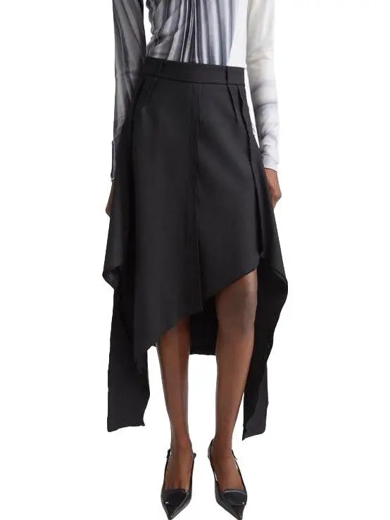 JASON WU Inverted Seam Suiting Wool Asymmetric Midi Skirt - Black
