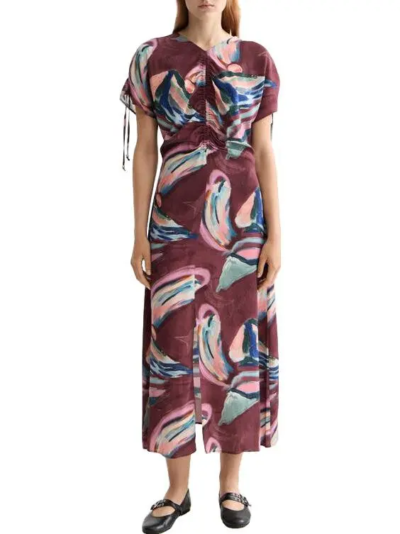 Scotch & Soda Short Sleeve Drawstring Maxi Dress - Abstract Mountain