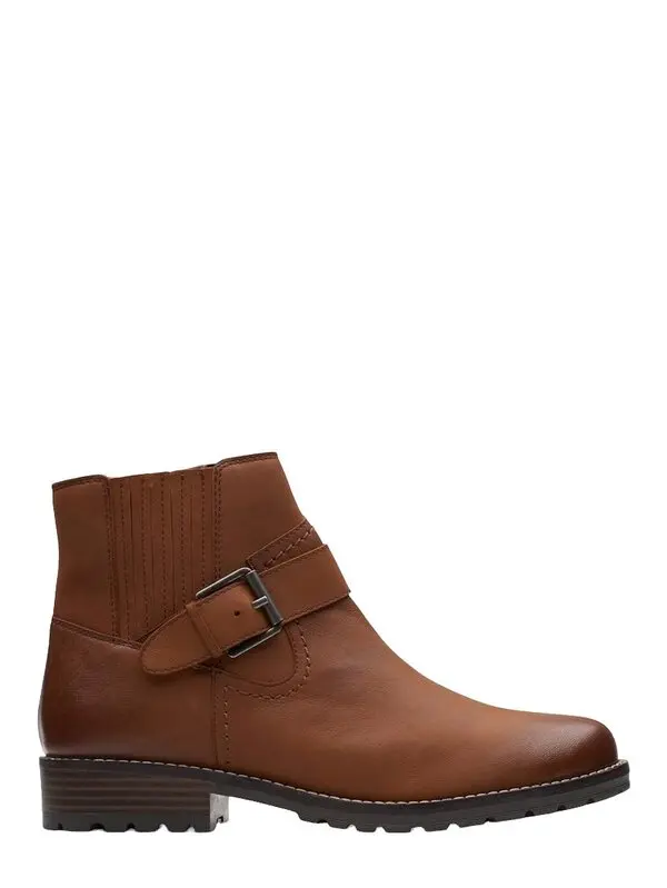 Clarks Clarkwell Strap Leather Boot - Dark Tan