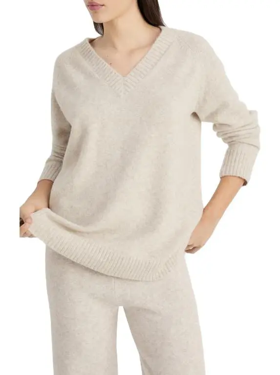 Mango Relaxed V-neck Long Sleeve Sweater - Beige
