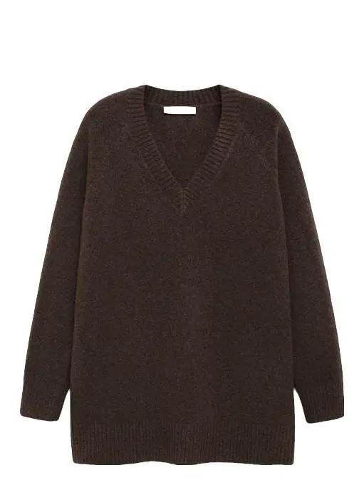 Mango Relaxed V-neck Long Sleeve Sweater - Chocolate