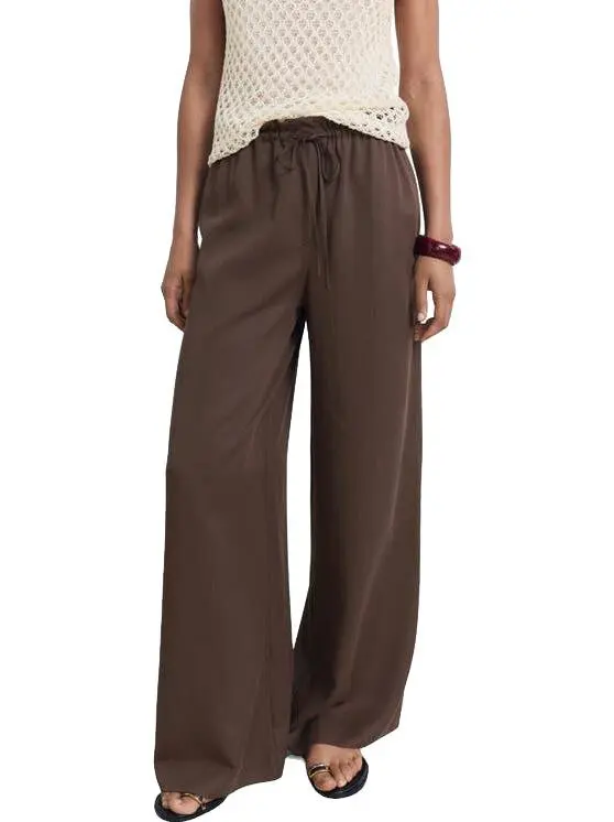 Mango Drawstring Wide-leg Tencel Lyocell Pants - Chocolate