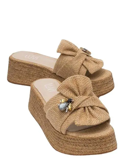 PROLOGUE SHOES Braided Bow Platform Sandal - Beige Faux Leather