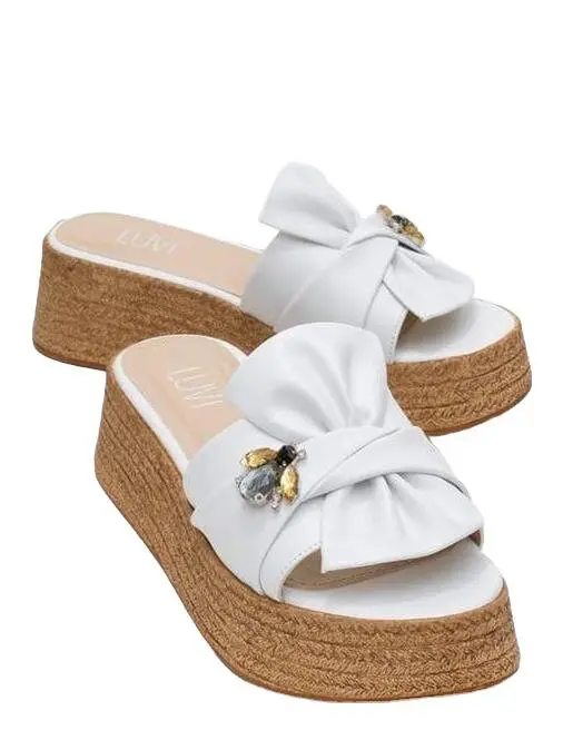 PROLOGUE SHOES Braided Bow Platform Sandal - White Faux Leather
