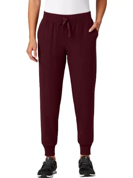 JAANUU Slim Mid-rise 6-pocket Scrub Jogger - Burgundy