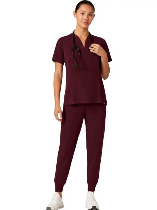 JAANUU Slim Mid-rise 6-pocket Scrub Jogger - Burgundy