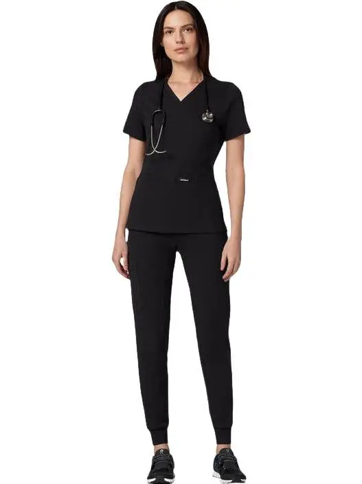 JAANUU Rubi 6-pocket Slim Knit Scrub Jogger - Black