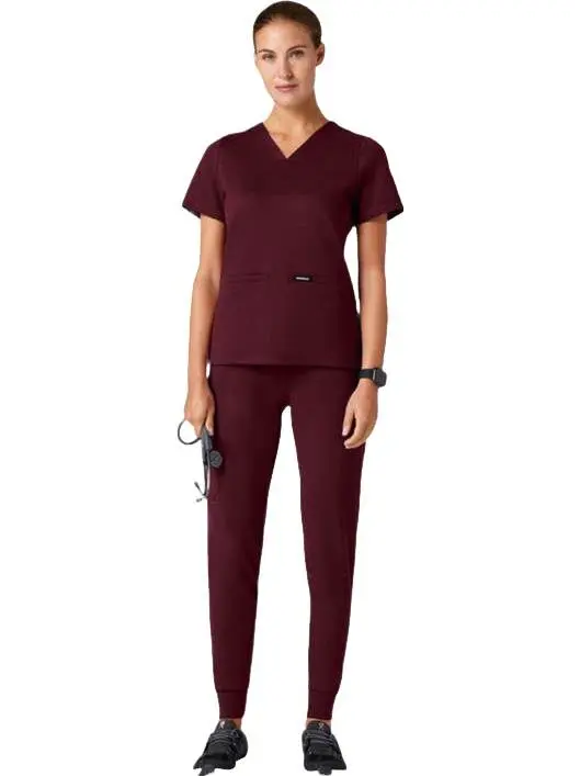 JAANUU Rubi 6-pocket Slim Knit Scrub Jogger - Burgundy