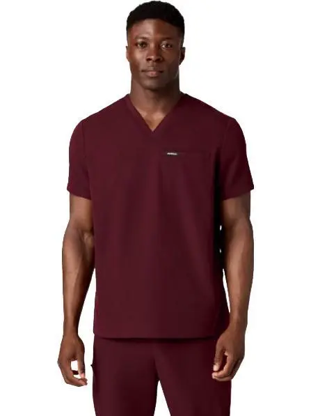 JAANUU Platt 3-pocket Classic V-neck Scrub Top - Burgundy