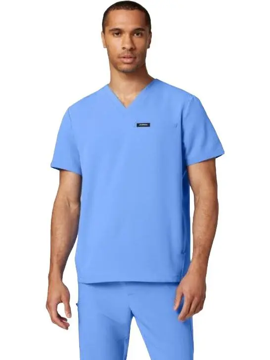 JAANUU Platt 3-pocket Classic V-neck Scrub Top - Ceil Blue