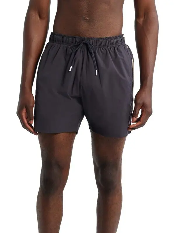 Hugo Boss Side Stripe Stretch Swim Trunks - Dark Grey