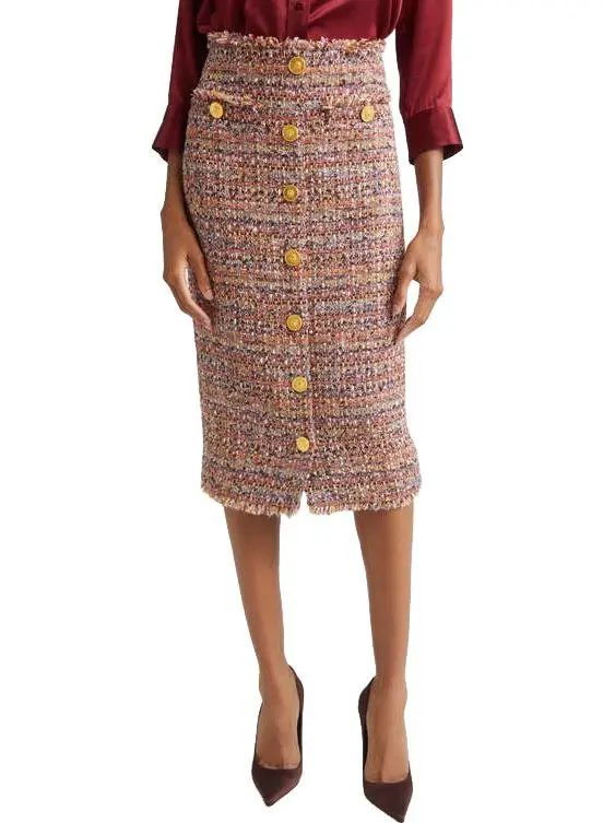 L'Agence Tweed Midi Skirt - Mauve/tan Multi Tweed