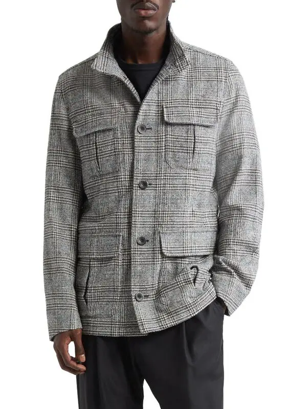 Herno Glen Plaid Wool Blend Field Jacket - Pearl Grey