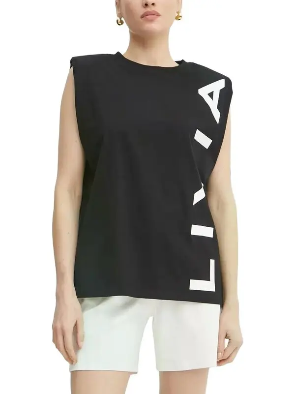 Liviana Conti Padded-shoulder Logo Top - Black