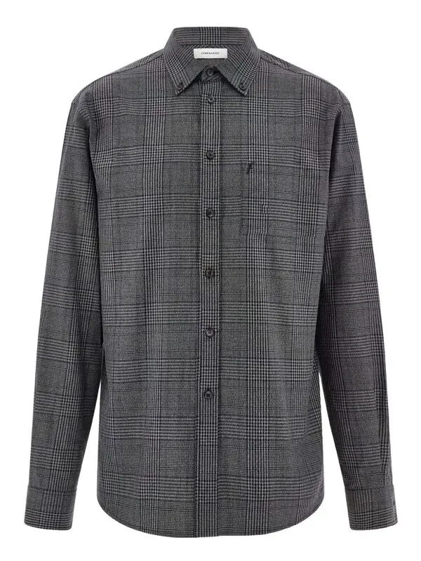 FERRAGAMO Checked Embroidered Shirt - Grey