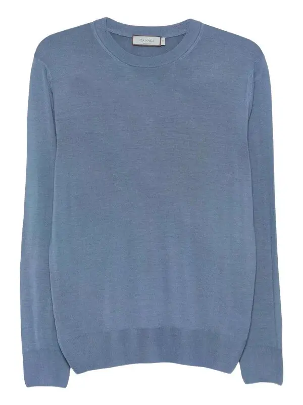 Canali Round-neck Wool Long-sleeve Sweater - Blue