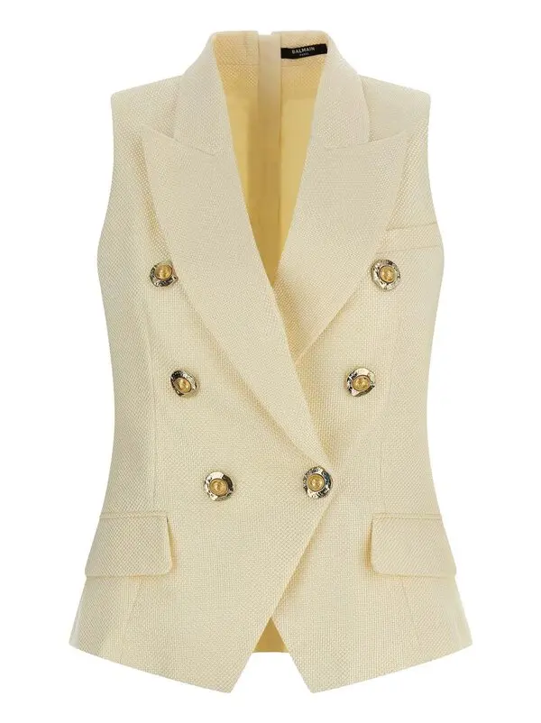 Balmain Double-breasted Vest With Gold Coin Detailing - White