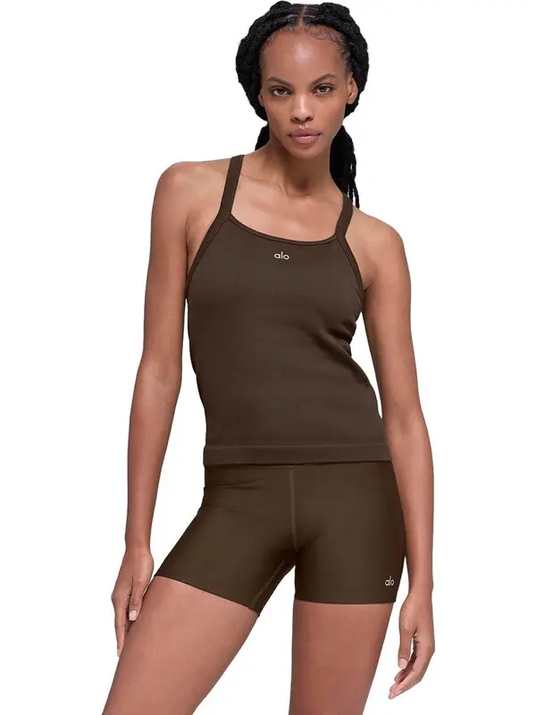 Alo Yoga Seamless Ribbed Full-length Bra Tank Top - Espresso