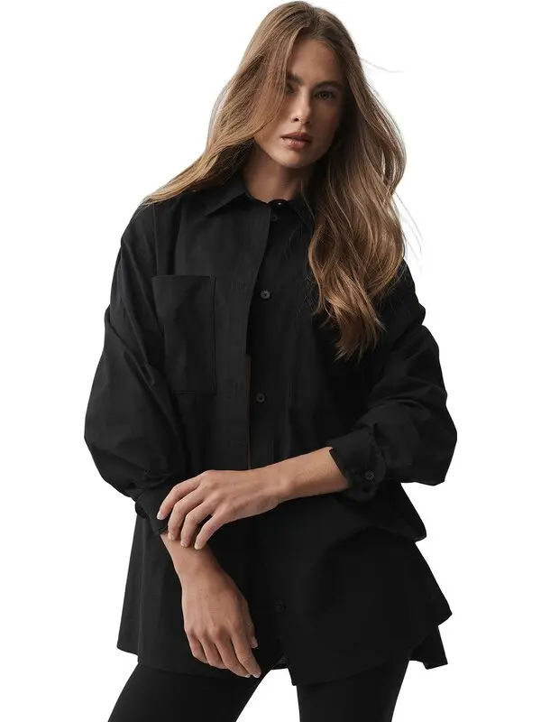 Alo Yoga Cotton Button-up Long Sleeve Top - Black