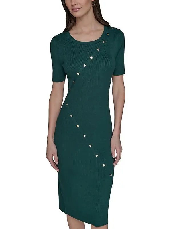 Karl Lagerfeld Paris Button-trimmed Sweater Dress - Rainforest Green