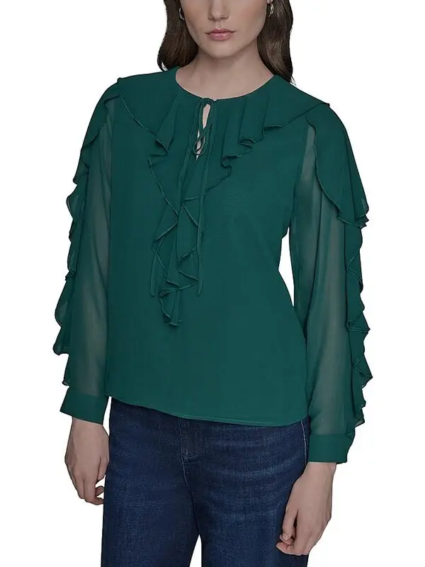 Karl Lagerfeld Paris Ruffle Blouse - Rain Forest Green