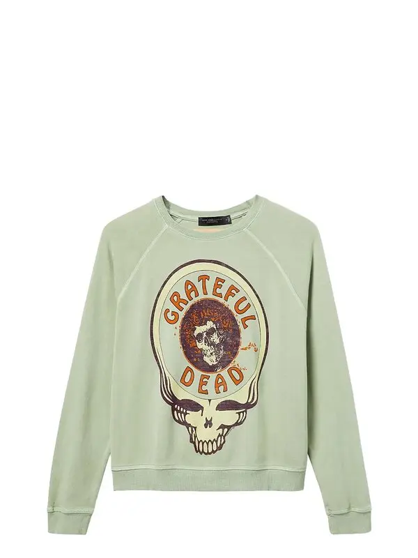 Junk Food Clothing Grateful Dead Skull Raglan Crew Fleece Sweatshirt - Sage