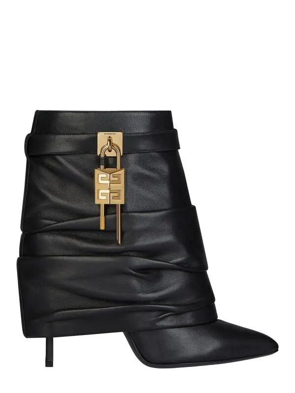 Givenchy Leather Shark Lock Heeled Ankle Boots - Black
