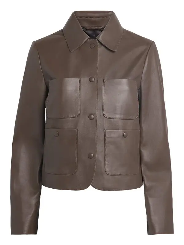 ME+EM Patch-pocket Leather Jacket - Brown