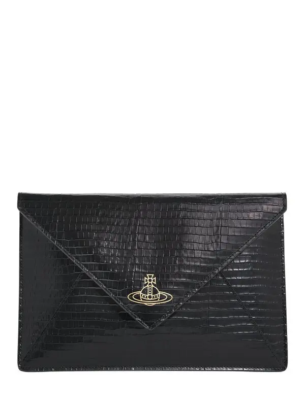 VIVIENNE WESTWOOD Croc-embossed Leather Envelope Clutch - Black