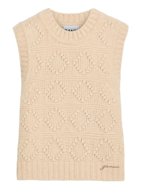 GANNI Jacquard-knit Wool And Cotton-blend Vest - Beige