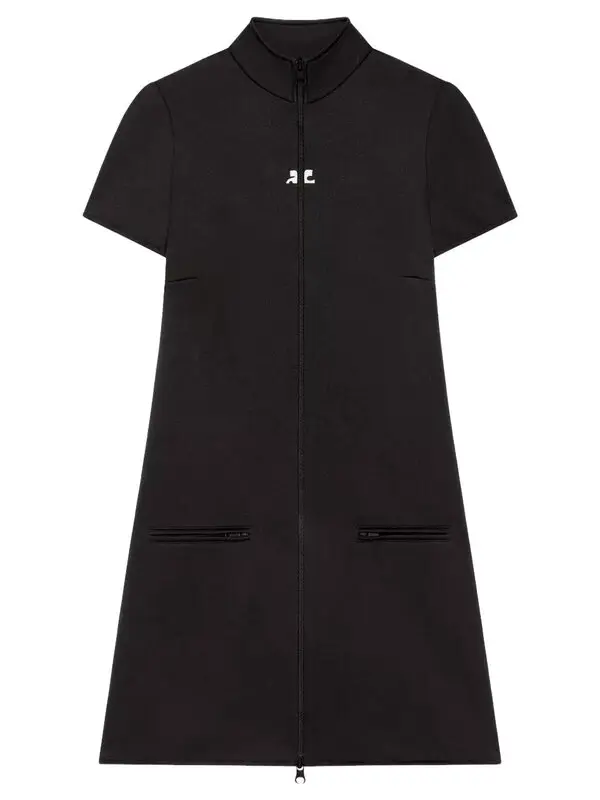 COURREGES Zip-front Short-sleeve Dress - Black