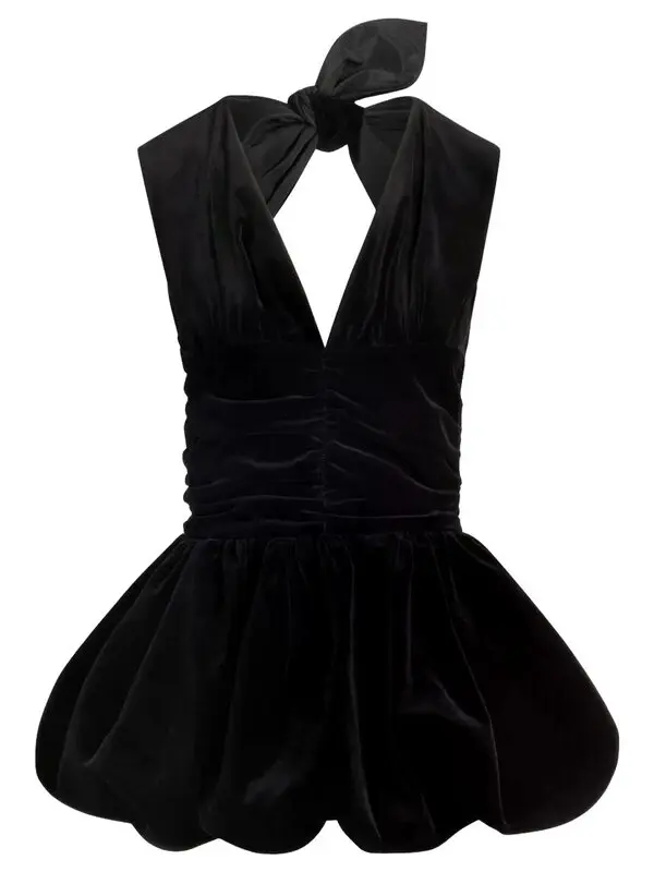 Patou Bow-detail Velvet Mini Dress - Black