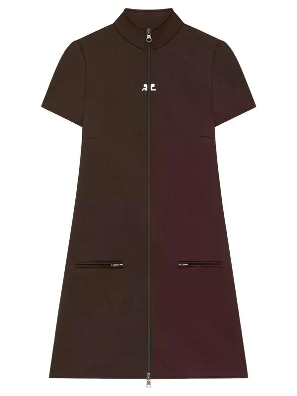COURREGES Zip-up Short-sleeve Dress - Brown