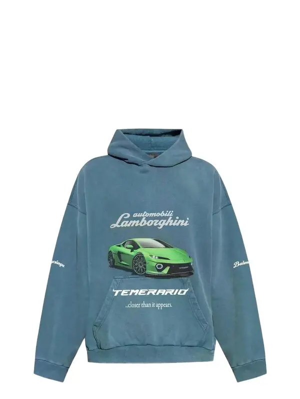 Balenciaga Lamborghini Car Print Hoodie - Blue