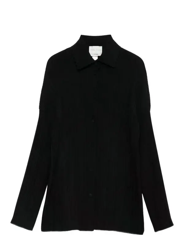 FORTE_FORTE Ribbed Button-up Shirt - Black